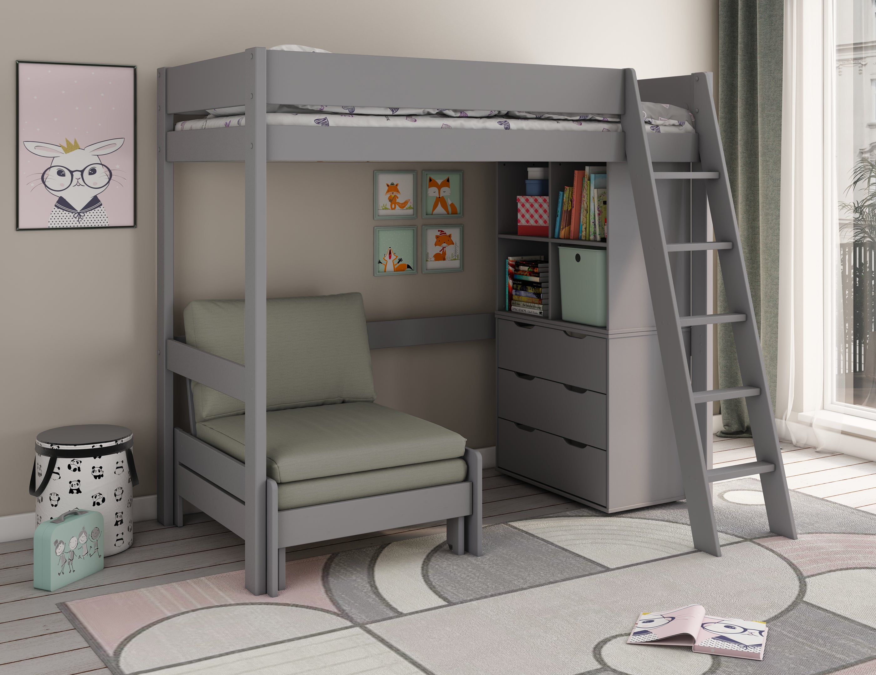 Estella Grey - High with Sofabed/Chest/Cube – Bedz4kids